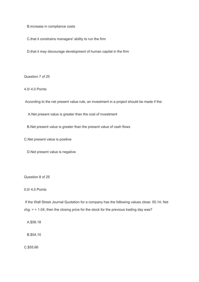 FINC 600 Midterm Quiz | PDF