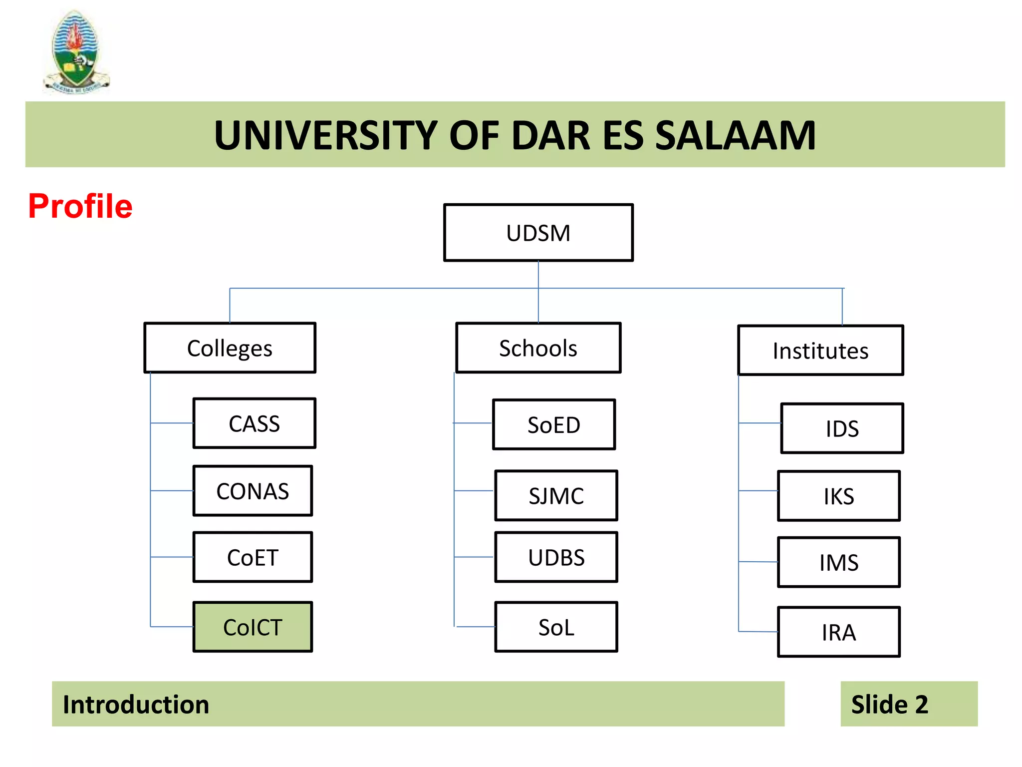 Introductory Presentation on CoICT of UDSM | PPTX | Professional School ...
