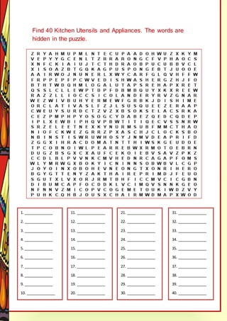 Find 40 kitchen Utensils and Appliances | DOC