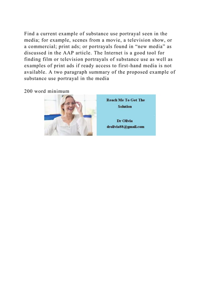 Find a current example of substance use portrayal seen in the media;.docx