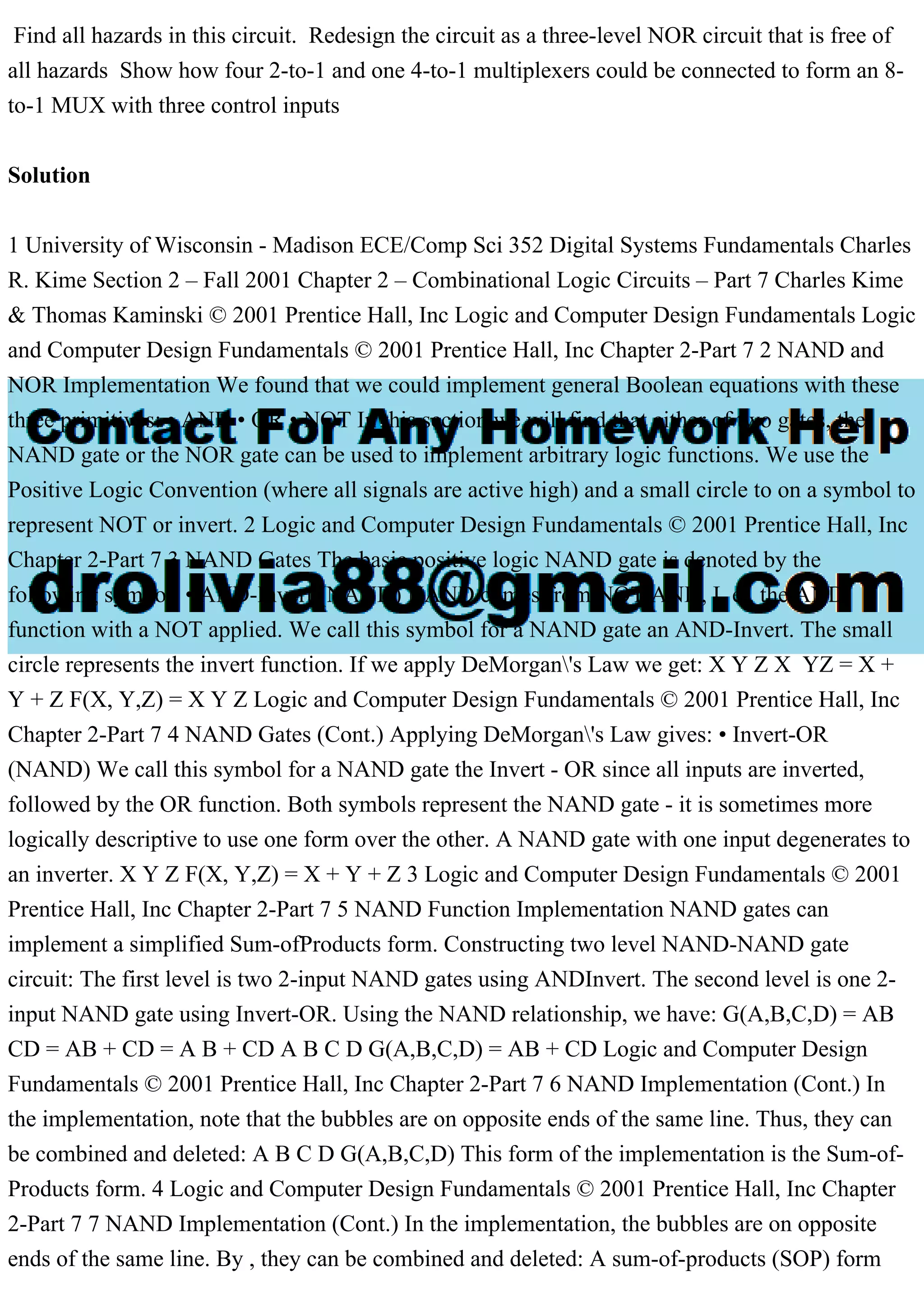 Find all hazards in this circuit. Redesign the circuit as a three-le.pdf