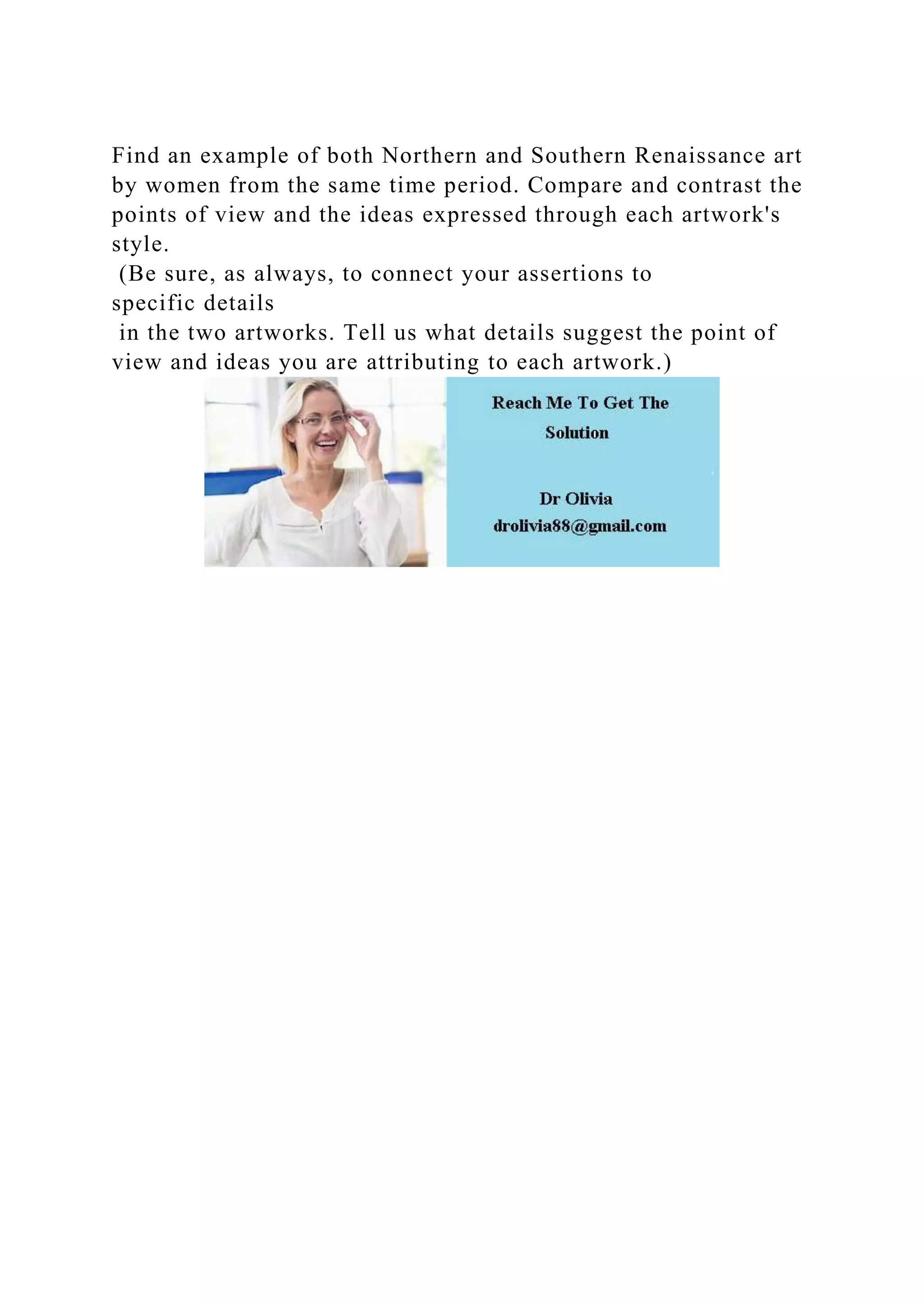 Find an example of both Northern and Southern Renaissance art by wom.docx