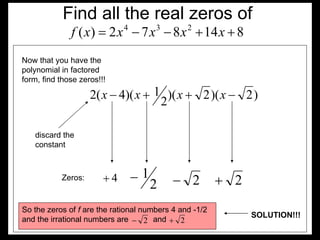 Finding All Real Zeros Of A Polynomial With Examples | PPT