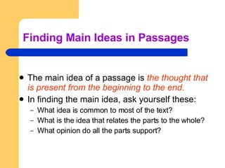 Finding Main Ideas | PPT