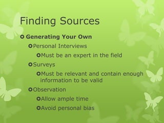Finding and working with sources power point | PPTX