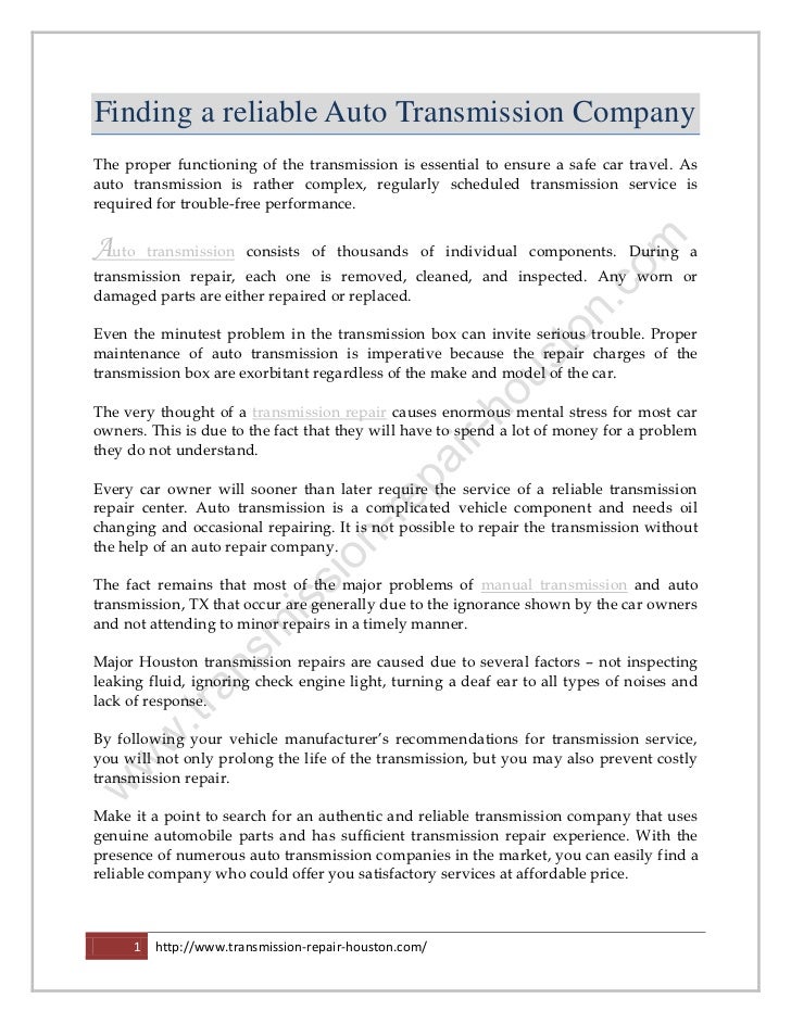 Finding a reliable auto transmission company