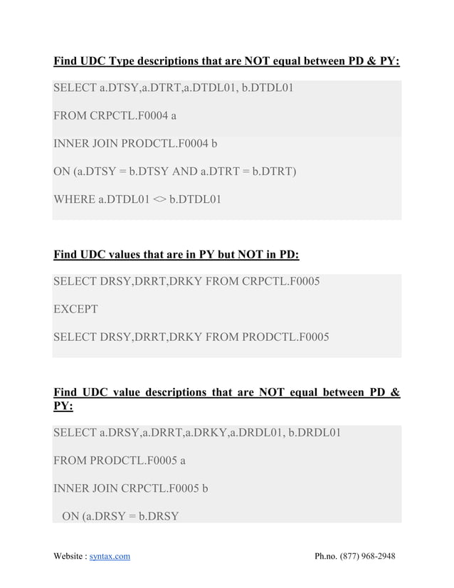 Finding differences between udcs (sql commands) | PDF | Free Download