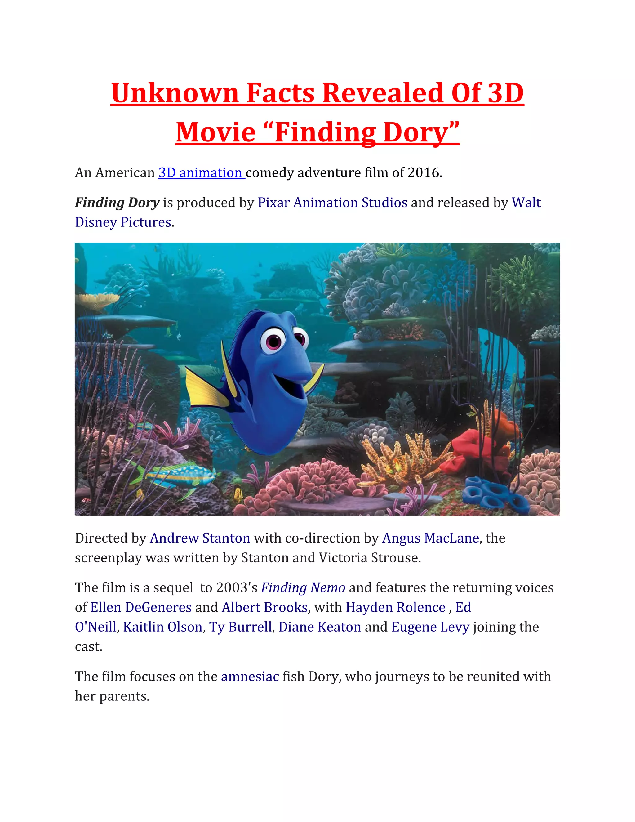 Unknown Facts Revealed Of 3D Movie Finding Dory | PDF | Computer ...