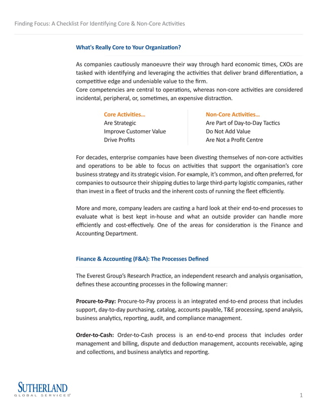 Core & Non-Core Activities: A Checklist | PDF