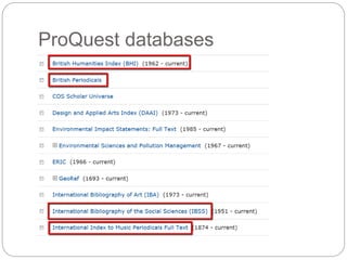 Finding Journal Articles in EBSCO and ProQuest databases | PPT