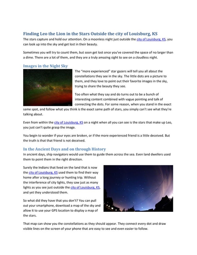 Finding Leo the Lion in the Stars Outside the City of Louisburg, KS ...