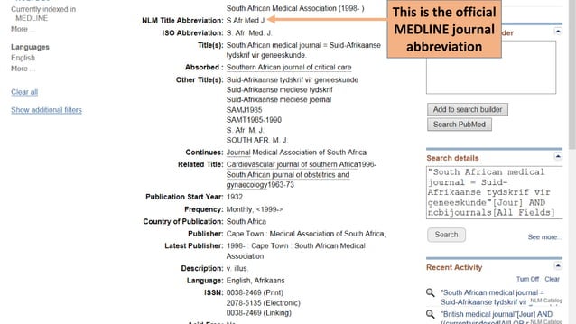 Finding medline journal abbreviations | PPT