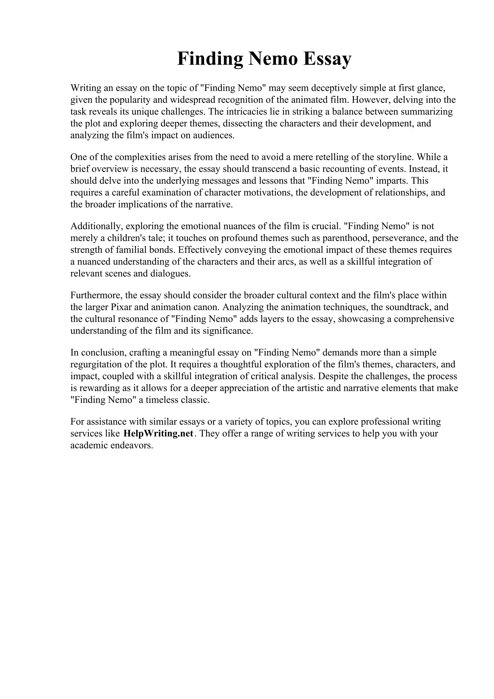 Finding Nemo Essay | PDF