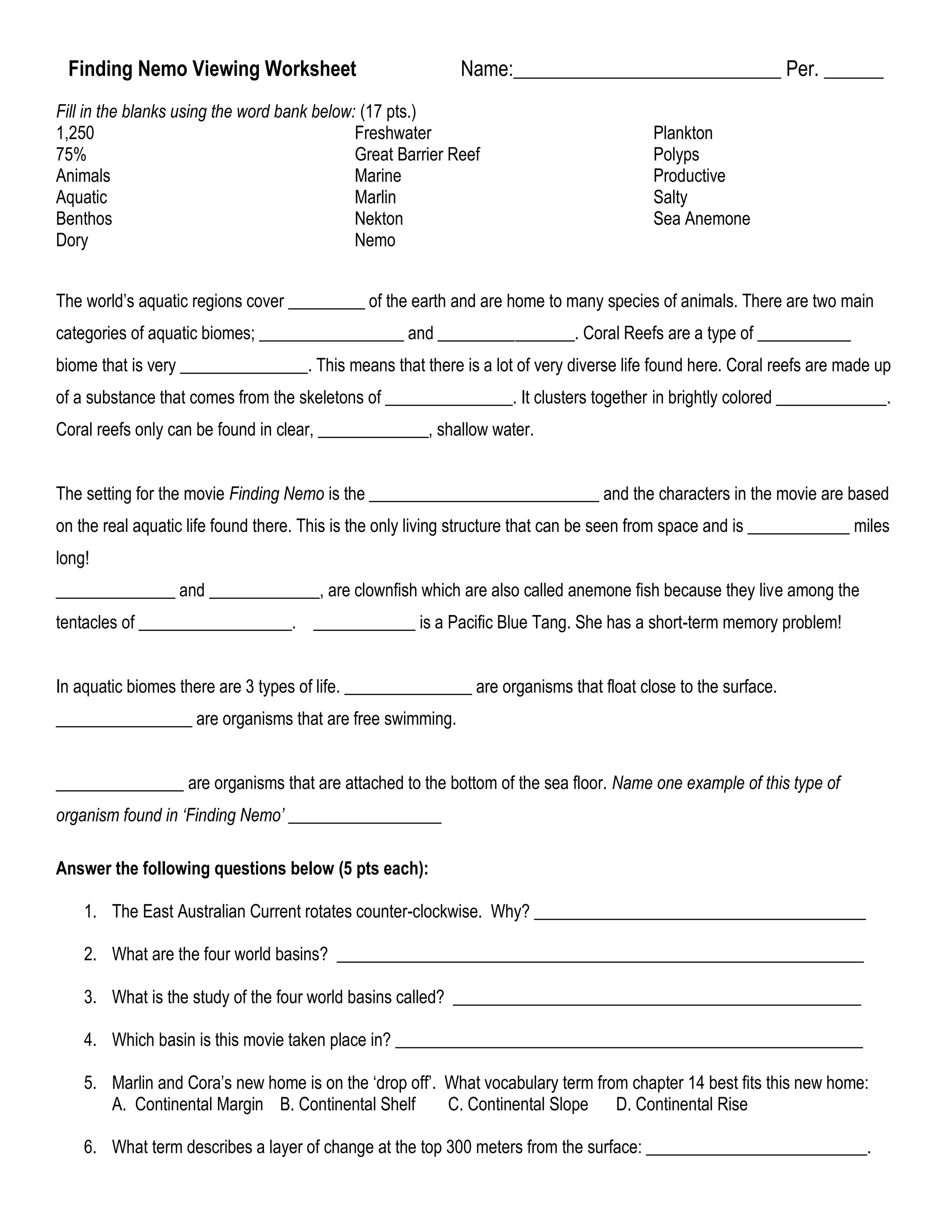 Finding nemo unit 5 | DOCX