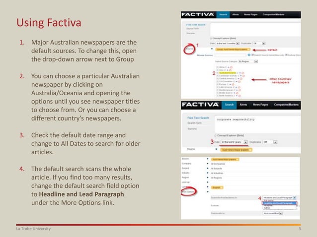 Finding Newspaper Articles in Factiva | PPTX | Search | Internet