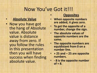 Finding opposites and absolute value 2.1 (1) | PPSX