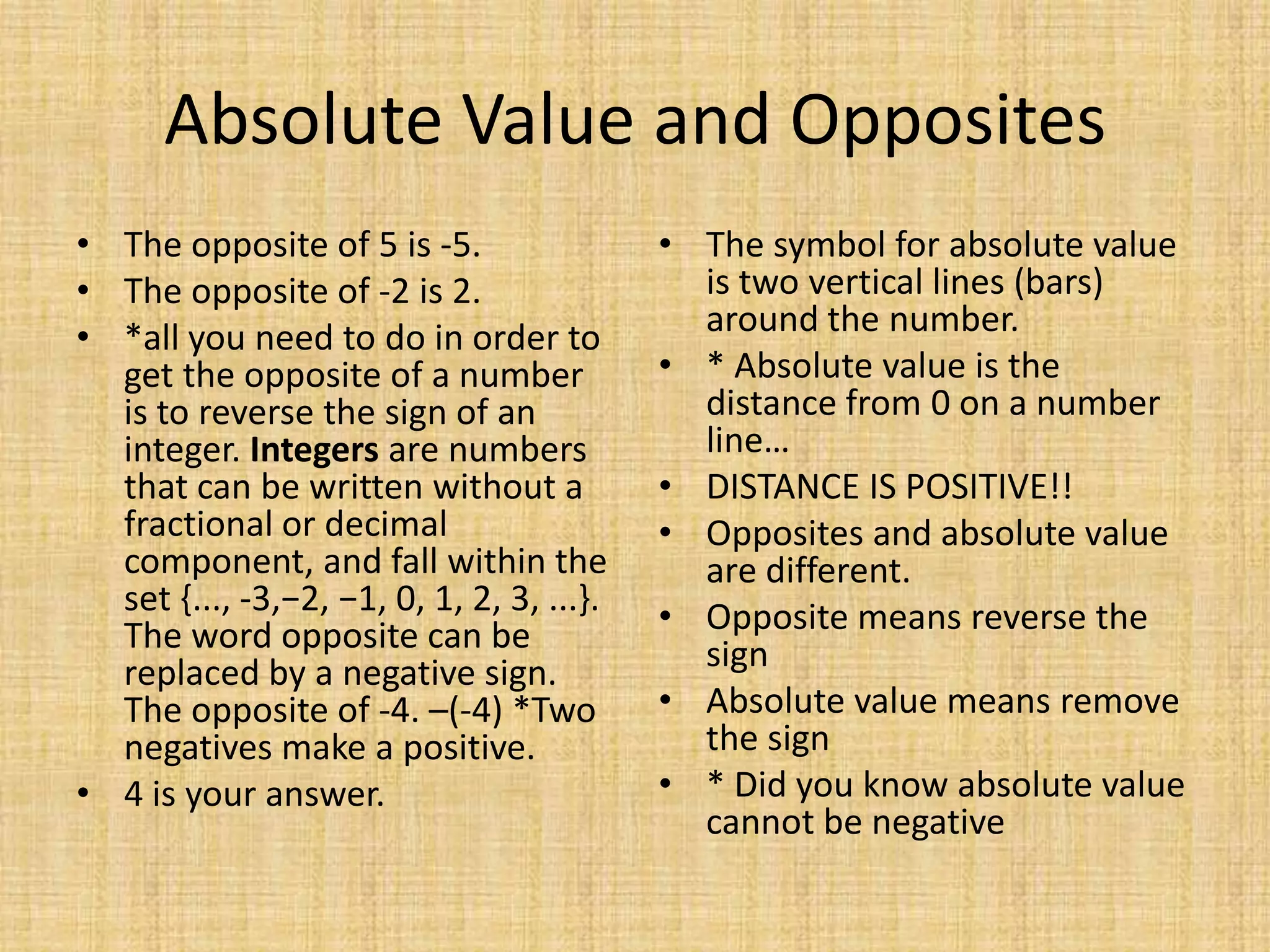 Finding opposites and absolute value 2.1 (1) | PPSX