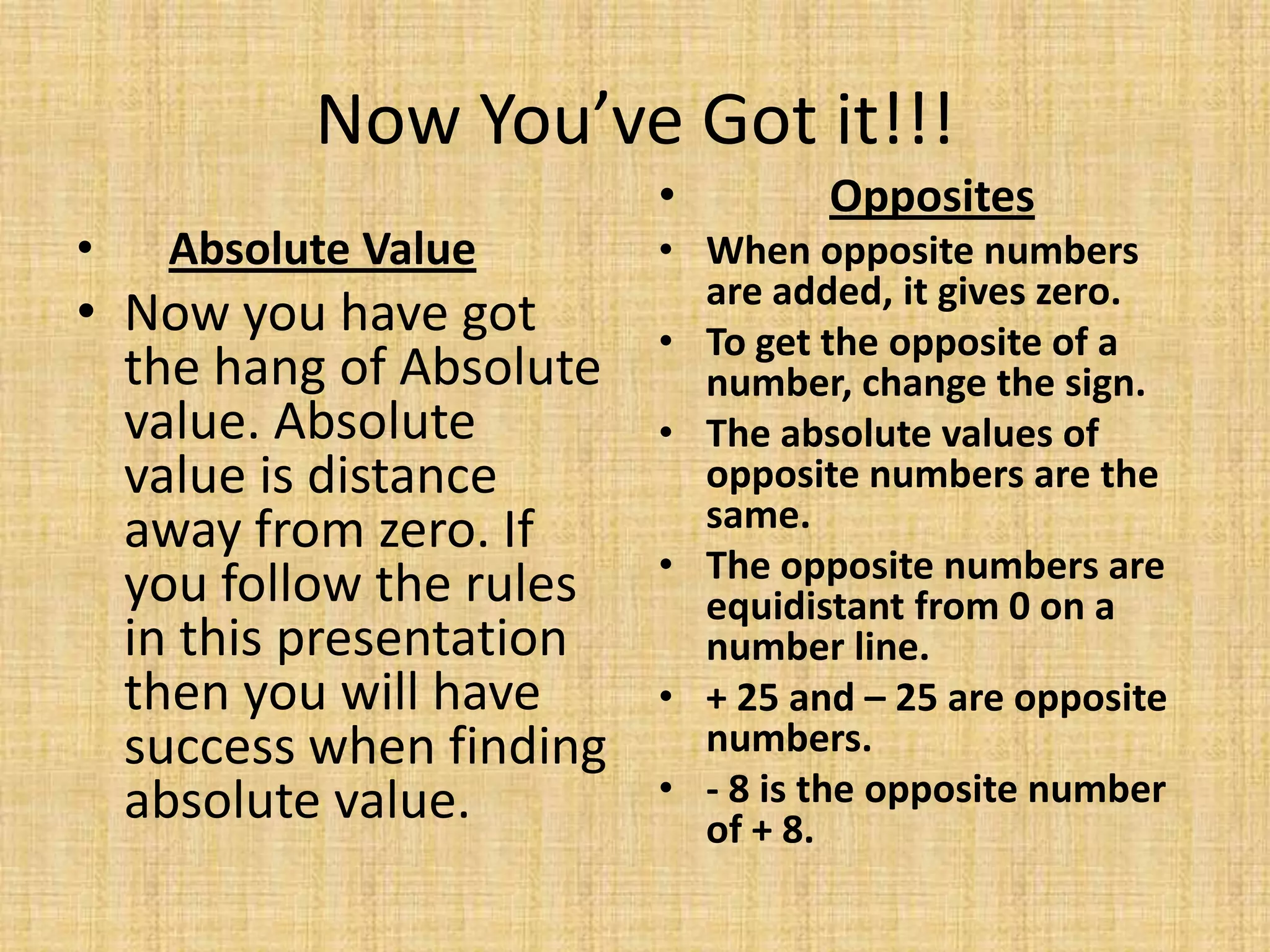 Finding opposites and absolute value 2.1 (1) | PPSX