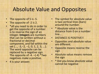 Finding opposites and absolute value 2.1 (1) | PPSX