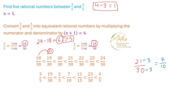 Finding rationals between given rational numbers | PPT
