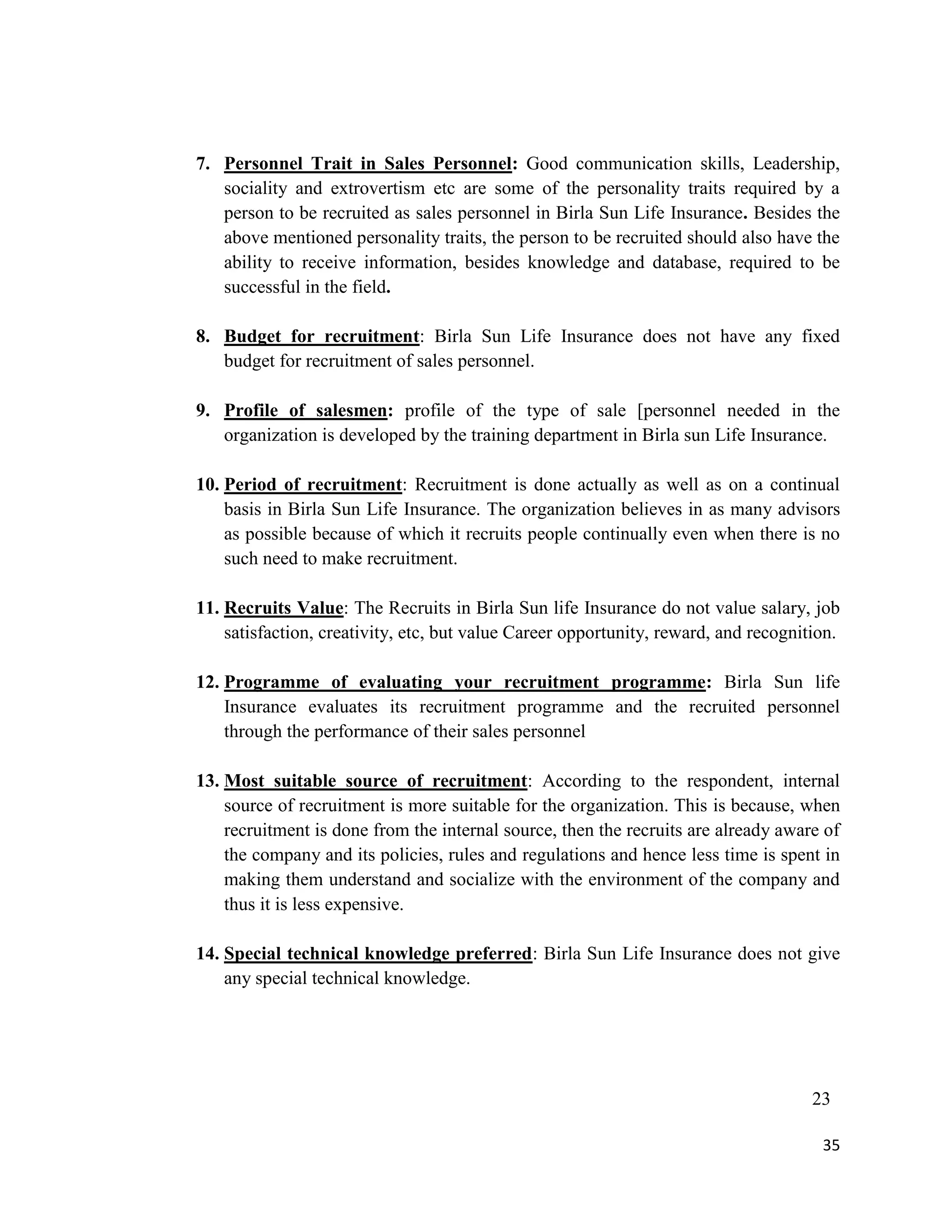 Findings and analysis of birla sun life | DOCX