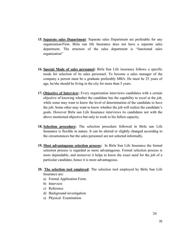 Findings and analysis of birla sun life | DOCX