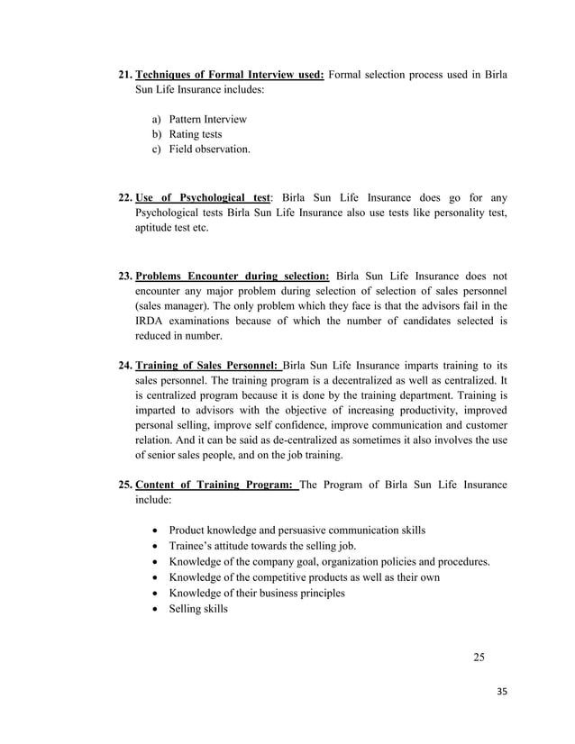 Findings and analysis of birla sun life | DOCX