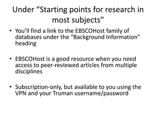 Finding sources using searchable databases | PPTX | Databases | Computer Software and Applications