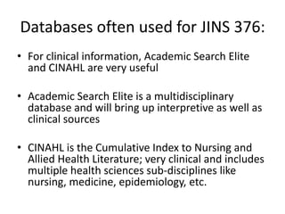 Finding sources using searchable databases | PPTX | Databases | Computer Software and Applications
