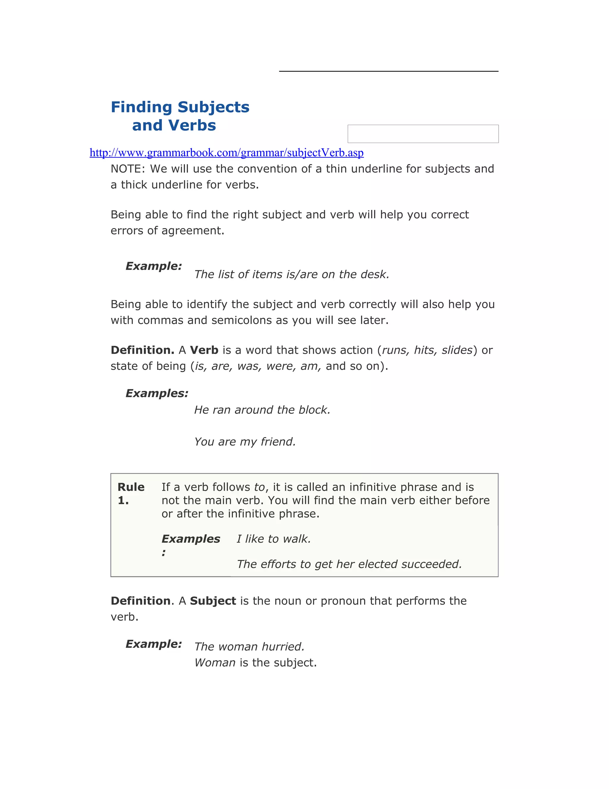 Finding subjects and verbs | DOC