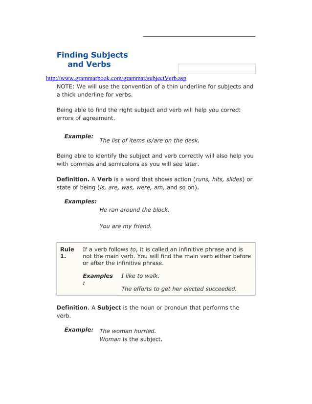 Finding subjects and verbs | DOC