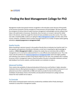 Finding the Best Management College for PhD | DOCX