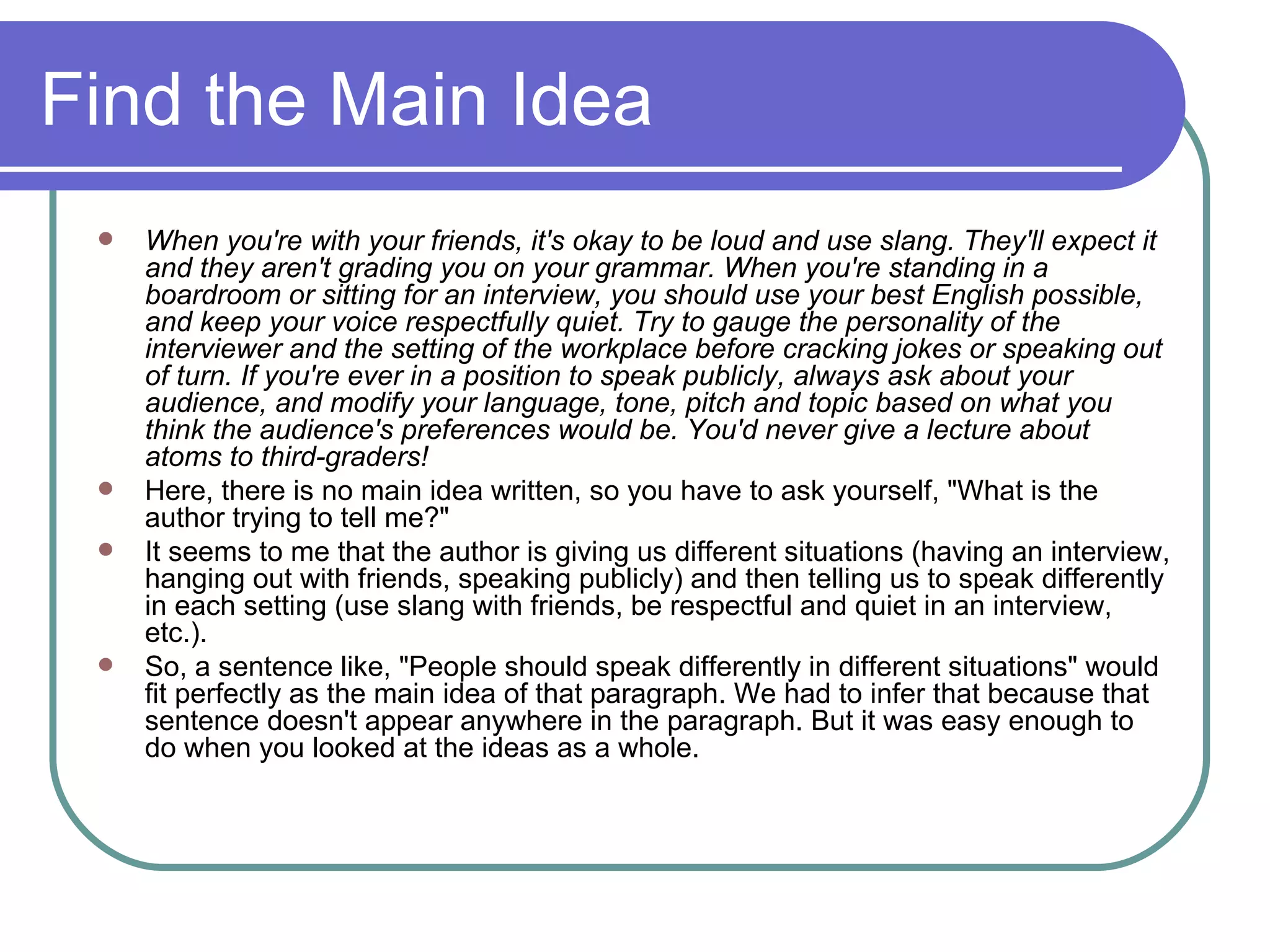 Finding The Main Idea | PPT | Ear, Nose and Throat Conditions ...