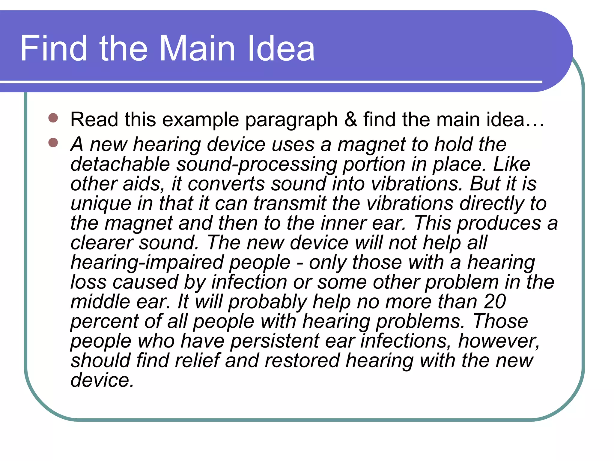 Finding The Main Idea | PPT | Ear, Nose and Throat Conditions ...