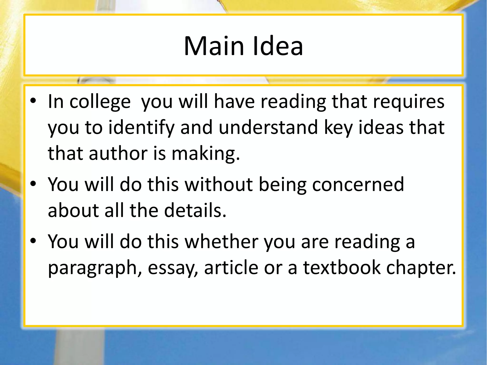 Finding the main idea eng 81 | PPT