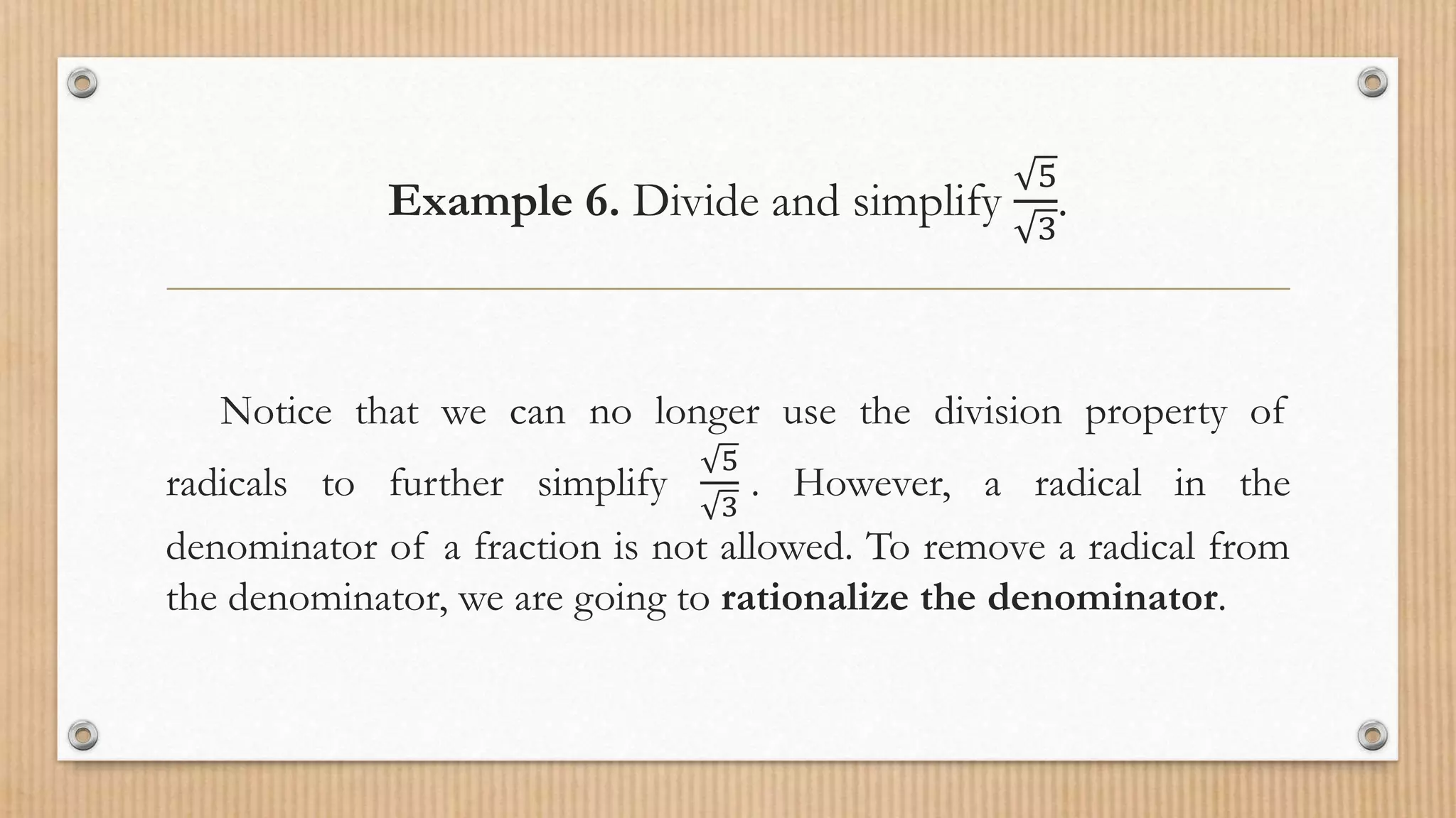 Finding the quotient of radicals | PPT