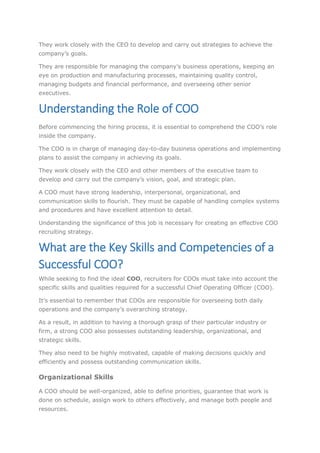 Finding The Right COO: The Important Elements in The COO Recruitment | PDF