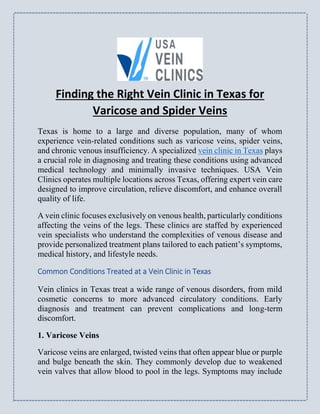 Finding the Right Vein Clinic in Texas for Varicose and Spider Veins | PDF