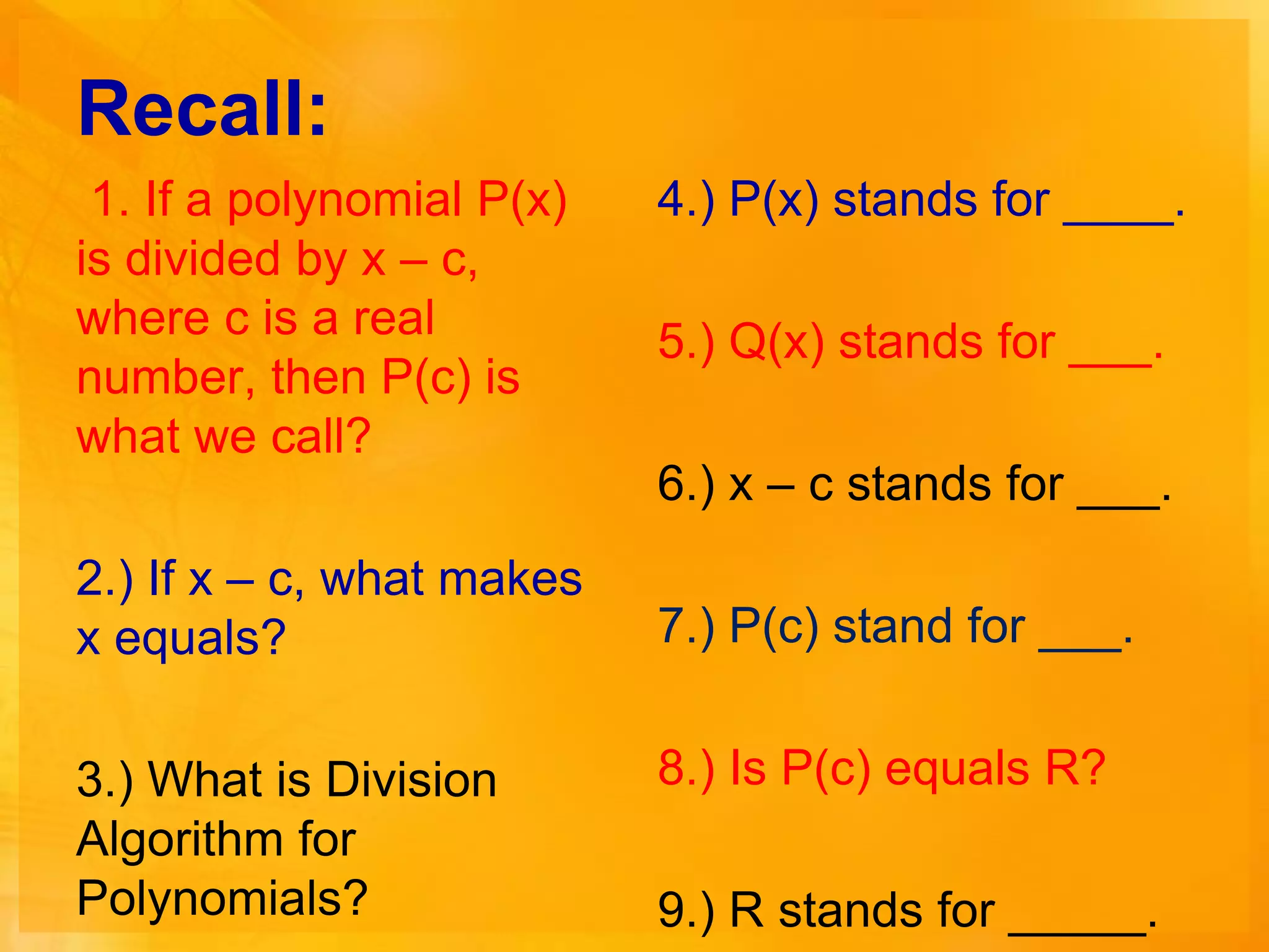 Finding values of polynomial functions | PPT