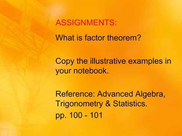 Finding values of polynomial functions | PPT