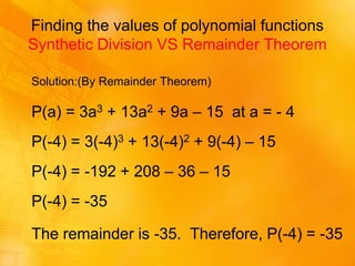 Finding values of polynomial functions | PPT