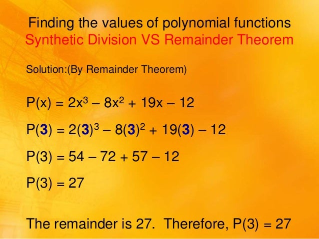 Finding Values Of Polynomial Functions