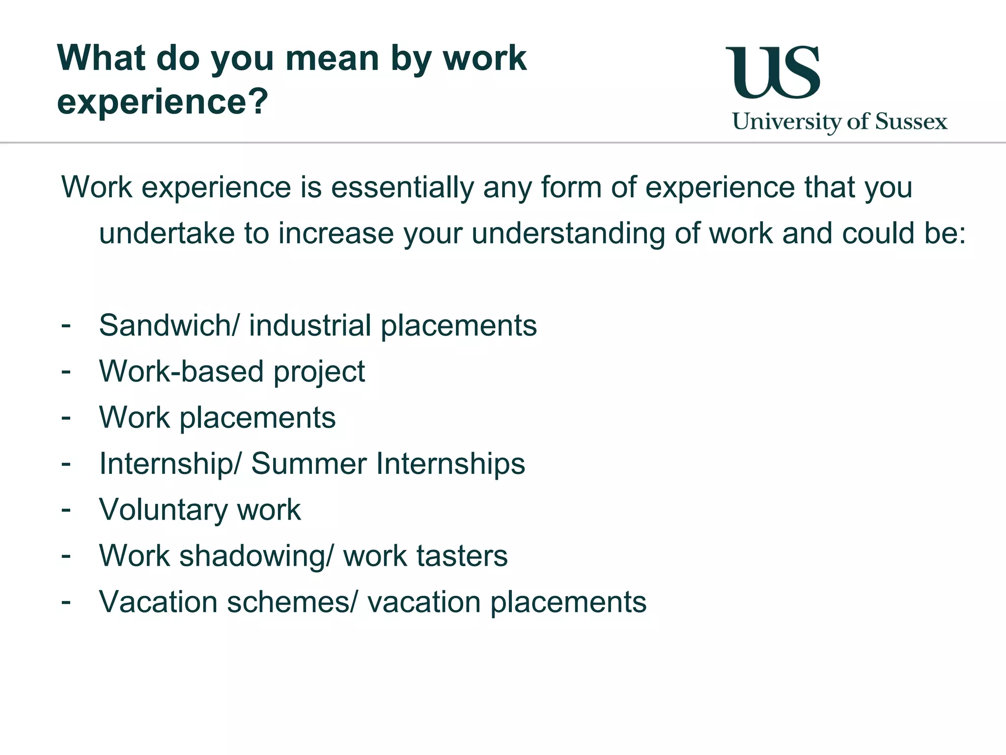 Finding Work Experience Ppt