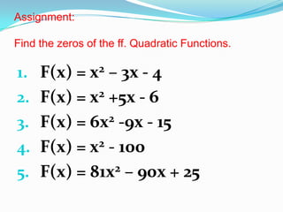 Finding zeros of a quadratic function | PPT