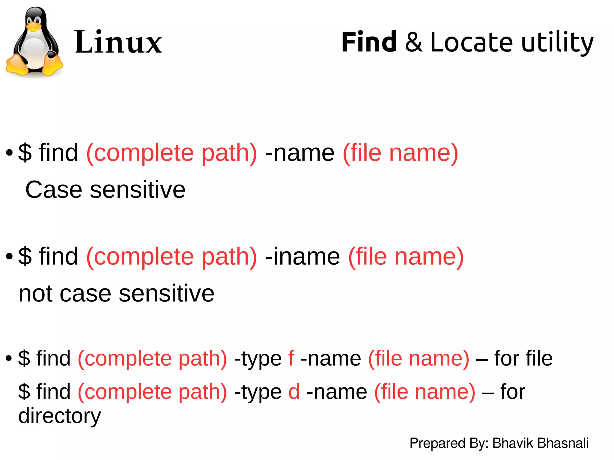Find & Locate utility Linux | PPT