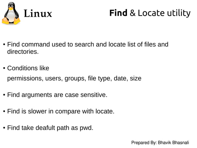Find & Locate utility Linux | PPT