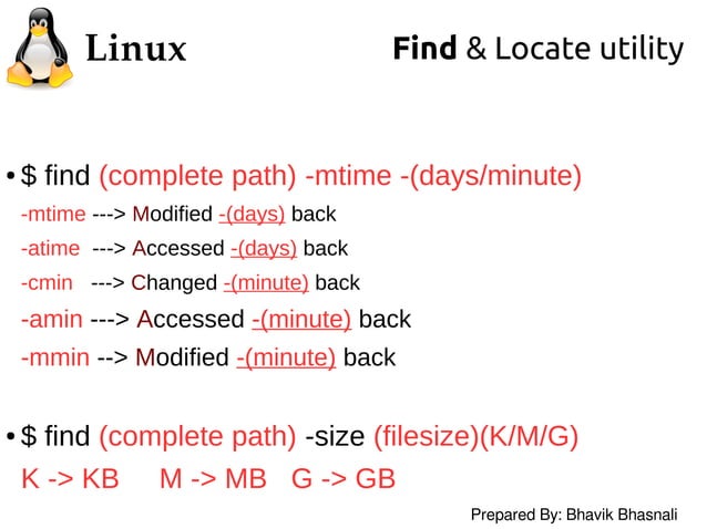 Find & Locate utility Linux | PPT