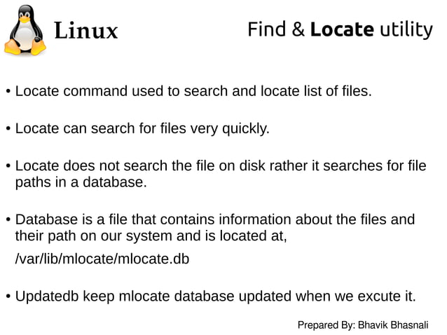 Find & Locate utility Linux | PPT