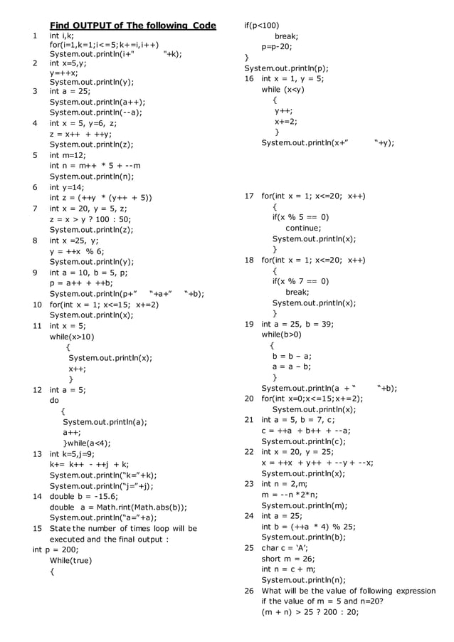 Find The Output Of The Following Code Java For Icse Doc