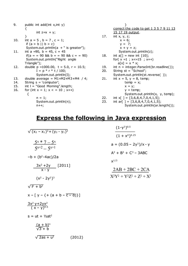 Find The Output Of The Following Code Java For Icse Doc